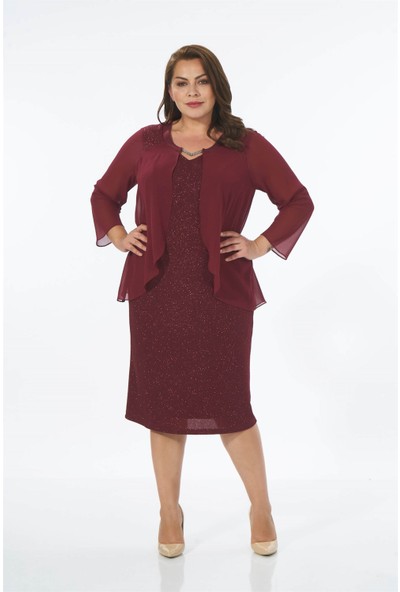 Lilas Xxl Büyük Beden Bordo Renkli Likralı Simli Abiye Elbise Lilas Xxl Büyük Beden Bordo Renkli Likralı Simli Abiye Elbise
