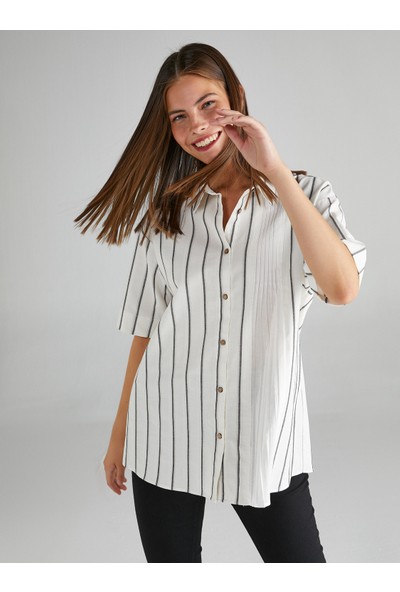 Faik Sönmez Kısa Kol Çizgili Pile Detaylı Tunik 63488