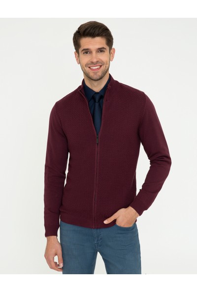 Pierre Cardin Bordo Slim Fit Triko Hırka 50248529-VR014