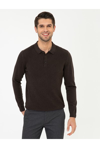 Pierre Cardin Kahverengi Slim Fit Triko Kazak 50241383-VR158