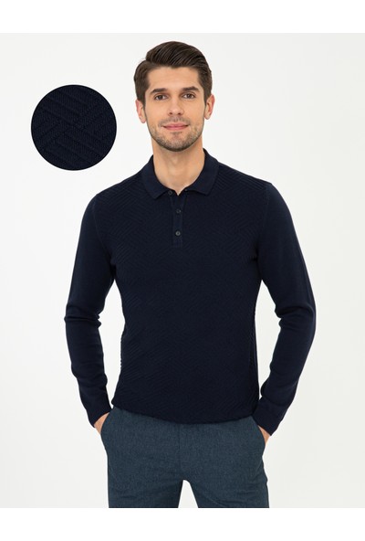 Pierre Cardin Lacivert Slim Fit Triko Kazak 50241383-VR033