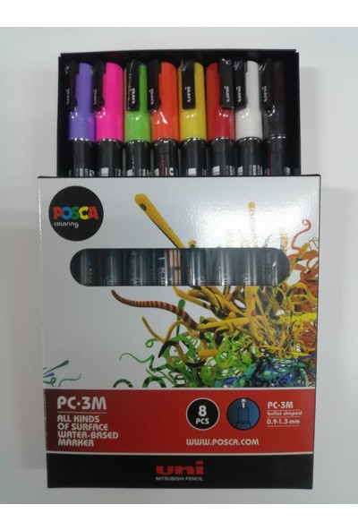 Uni Posca Pc-3m 0.9-1.3 mm Su Bazlı Boyama Markörü Seti Ana Renkler 8 Renk Uni Posca Pc-3m 0.9-1.3 mm Su Bazlı Boyama Markörü Seti Ana Renkler 8 Renk