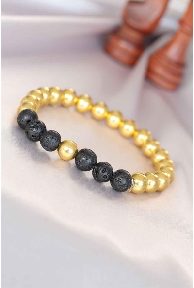 Fly Bazaar Gold Renk Hematit Doğal Taş Erkek Bileklik - BF19847 Fly Bazaar Gold Renk Hematit Doğal Taş Erkek Bileklik - BF19847