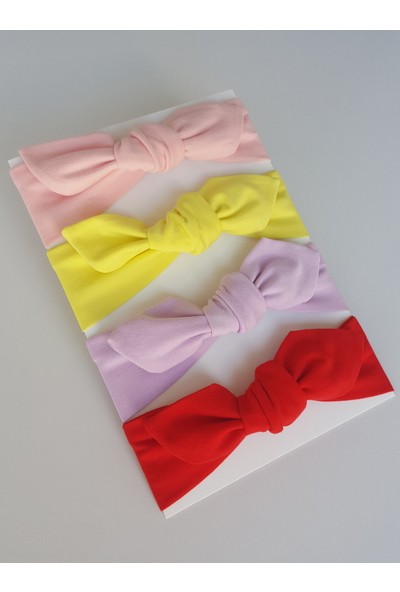 Swan Butik Kız Çocuk Bebek Bandana Toka Seti 4'lü Pudra Pembe , Lila Kırmızı Sarı