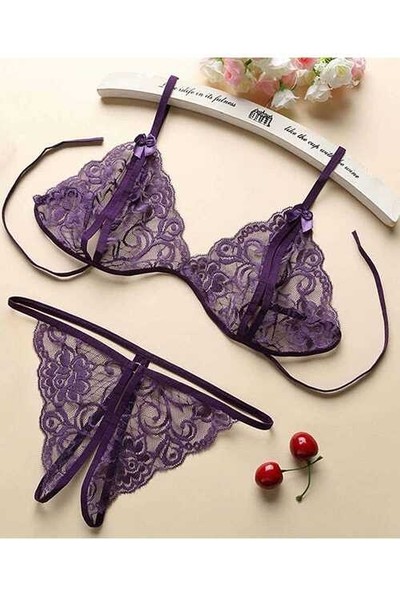 Fly Bazaar Mor Dantelli Sütyen ve Gstring Takımı Fly Bazaar Mor Dantelli Sütyen ve Gstring Takımı