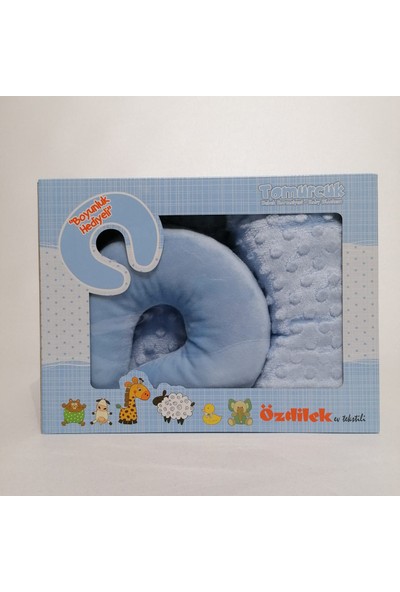 Özdilek Tomurcuk Bebek Battaniyesi Boyunluk Hediyeli Mavi Renk