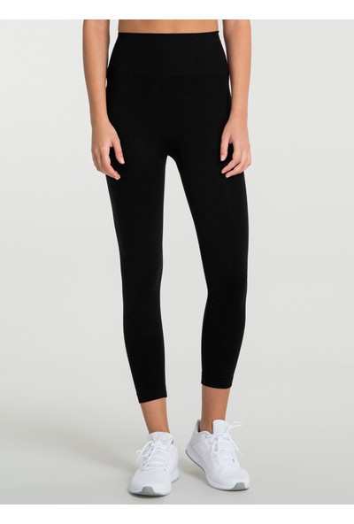 Jerf Gela Yüksek Bel Esnek ve Toparlayıcı Spor Siyah Kadın Tayt