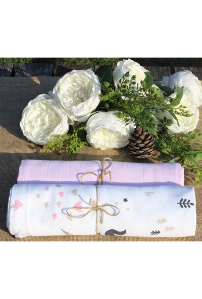 Bazaar Lale Ve Gul Pembe 2 Müslin Bebek Battaniyesi 120 x 80 cm + 2 Müslin Bezi