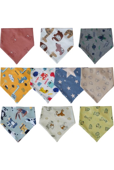 Baby Minik Üçgen Fular Penye Salya ve Mama Önlüğü 10 Adet Baby Minik Üçgen Fular Penye Salya ve Mama Önlüğü 10 Adet