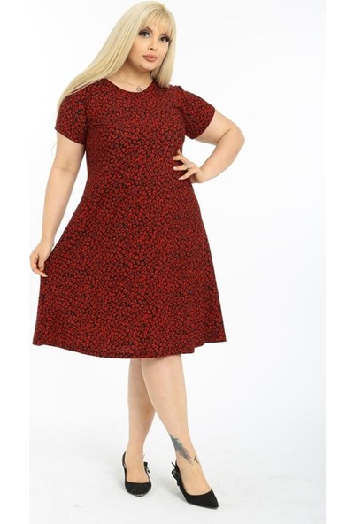 ViolettaXL Kadın Siyah Büyük Beden Kırmızı Çiçek Desen Esnek Örme Krep Elbise ViolettaXL Kadın Siyah Büyük Beden Kırmızı Çiçek Desen Esnek Örme Krep Elbise