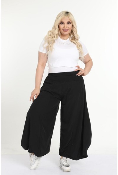 ViolettaXL Kadın Siyah Büyük Beden Lastik Balon Paça Yüksek Bel Esnek Dokuma Pantolon ViolettaXL Kadın Siyah Büyük Beden Lastik Balon Paça Yüksek Bel Esnek Dokuma Pantolon