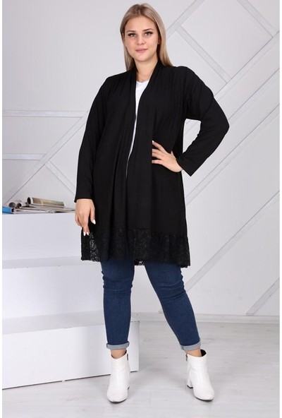 ViolettaXL Kadın Siyah Büyük Beden Eteği Güpür Likralı Viskon Hırka