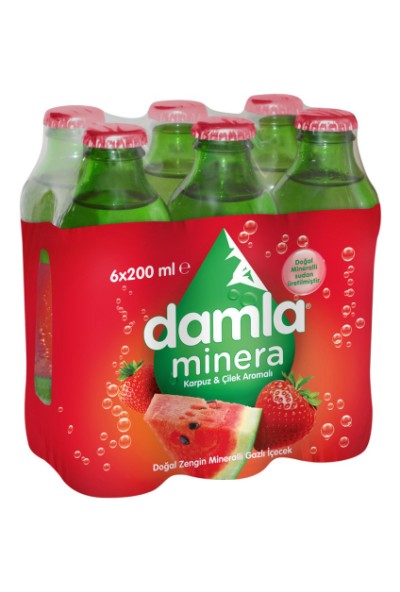 Damla Karpuz Çilek Aromalı Meyveli Soda 6'lı 200ML Damla Karpuz Çilek Aromalı Meyveli Soda 6'lı 200ML