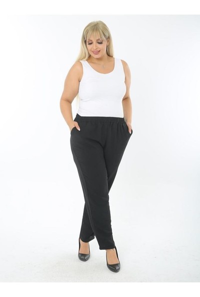 ViolettaXL Kadın Siyah Büyük Beden Cepli Yüksek Bel Esnek Aerobin Havuç Pantolon