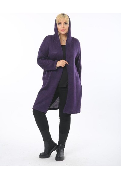 ViolettaXL Kadın Mor Büyük Beden Kapşonlu Esnek Triko Hırka ViolettaXL Kadın Mor Büyük Beden Kapşonlu Esnek Triko Hırka