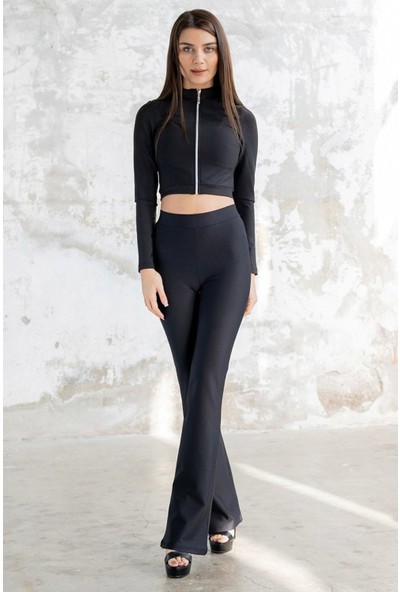 Alışveriş Sokağı Dalgıç Kumaş Ispanyol Paça Tayt Pantolon