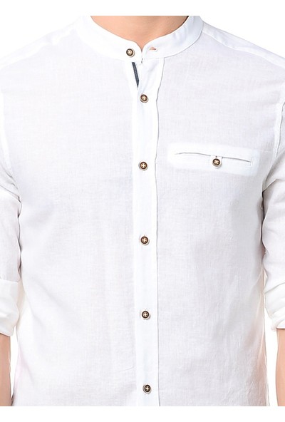 Gus Erkek Keten U.kol Gömlek - Kırık Beyaz - Xl