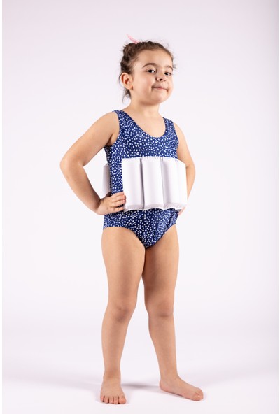 Mavi Çiçek Desenli Yüzme Öğreten Mayo