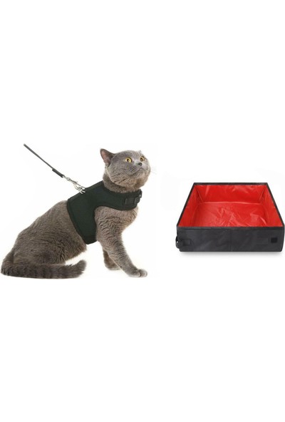 Bizedeyolla Katlanır Kedi Tuvaleti ve Göğüs Tasması Boyun 24-30 cm Göğüs 34-40 cm Için Set