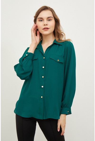 Gusto Cep Kapaklı Bluz - Yeşil