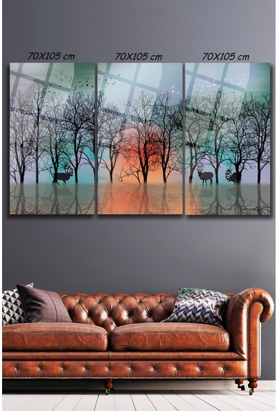 Sio Glass Üçlü Kombin Yaban Geyiği Cam Tablo