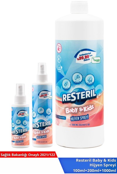 Resteril %100 Doğal Alkolsüz Bebek Dezenfektan Su Bazlı Çocuk Oyuncak ve Yüzey Temizleyici Hijyen Sprey Seti