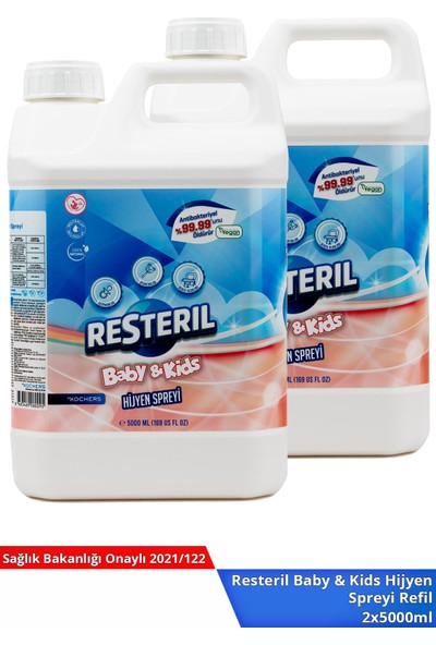 Resteril Doğal Alkolsüz Bebek Dezenfektan Su Bazlı Çocuk Alanı Yüzey Temizleyici Hijyen Spreyi Seti 2x5000ml Resteril Doğal Alkolsüz Bebek Dezenfektan Su Bazlı Çocuk Alanı Yüzey Temizleyici Hijyen Spreyi Seti 2x5000ml