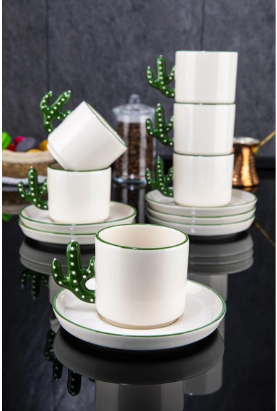 Kaktüs El Yapımı 180 ml Mocha, Americano, Filtre Kahve Fincan Seti 6'lı Kaktüs El Yapımı 180 ml Mocha, Americano, Filtre Kahve Fincan Seti 6'lı