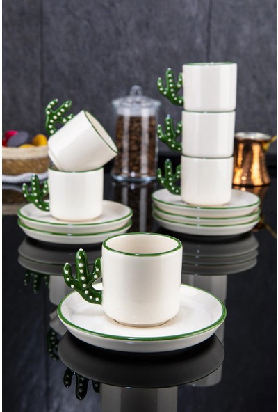 Kaktüs El Yapımı 110 ml Türk Kahvesi, Espresso Fincanı, Hediyelik 6'lı Fincan