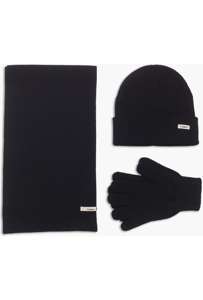 Hateko Siyah Kaşkol Bere Eldiven Seti