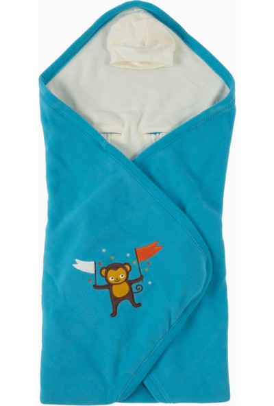 Uygun Bebe Bebek Arabası Uyumlu Polar Bebek Kundak Battaniyesi Şapkalı Mavi Maymun Uygun Bebe Bebek Arabası Uyumlu Polar Bebek Kundak Battaniyesi Şapkalı Mavi Maymun