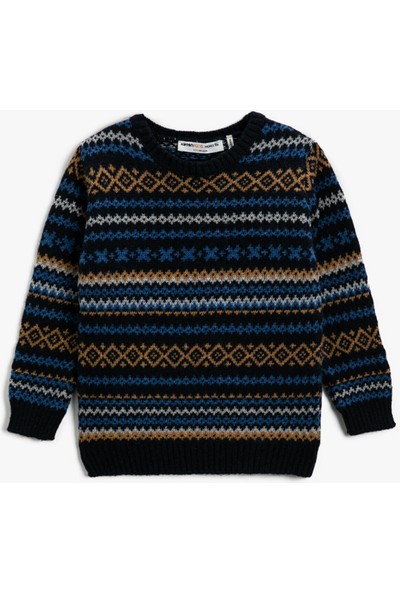 Koton Desenli Triko Kazak Uzun Kollu Bisiklet Yaka