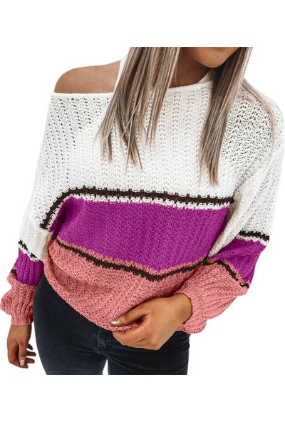 Farfi Nervürlü Kadın Kazak - Pembe (Yurt Dışından)