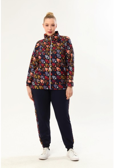 Siyezen Büyük Beden Kazayağı Fermuarlı Eşofman Takımı