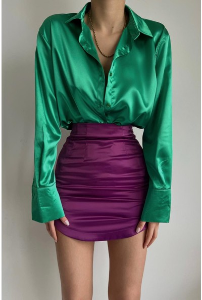 Eka Kadın Mor Kısa Saten Etek 0999-21055 Eka Kadın Mor Kısa Saten Etek 0999-21055