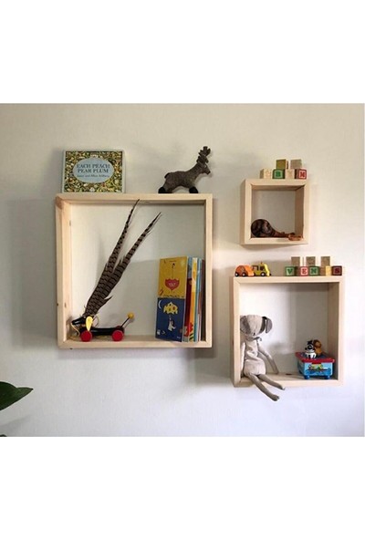 Anra 3'lü Kare Ahşap Duvar Rafı Doğal Anra 3'lü Kare Ahşap Duvar Rafı Doğal