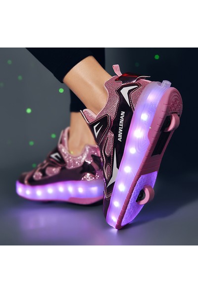 SITONG 4 Kasnak LED Renk Değiştirme Açık Pembe Paten Çocuk Ayakkabı USB Şarj (Yurt Dışından)
