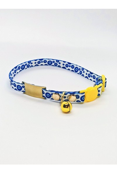Pet Love Forever İsme Özel Güvenlik Kilitli Safety Click Nazar Boncuklu Kedi Tasması Mavi 13-20 cm S