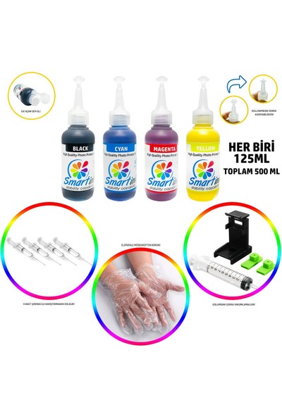 Smartink Canon E414 E404 E484 E464 Mürekkep Dolum Seti 4X125ML