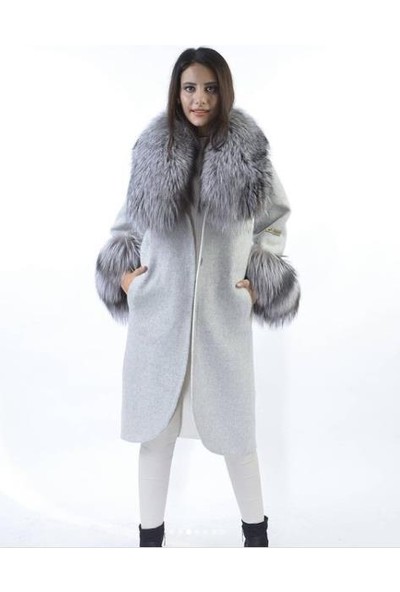 Derimonts Gri Kadın Kürk Ceket Mont Deri