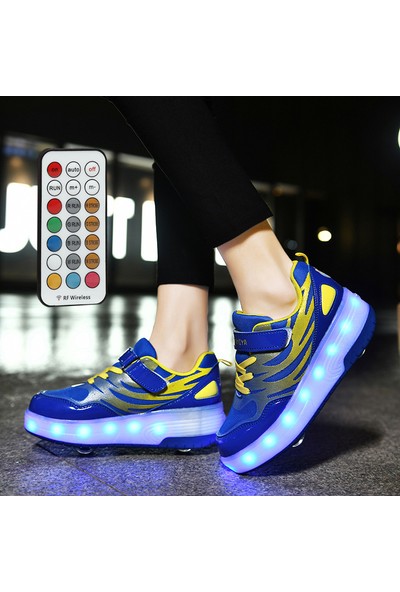SITONG 4 Kasnak LED Lamba Mavi Sarı Tekerlekli Paten Çocuk Ayakkabı USB Şarj (Yurt Dışından) SITONG 4 Kasnak LED Lamba Mavi Sarı Tekerlekli Paten Çocuk Ayakkabı USB Şarj (Yurt Dışından)