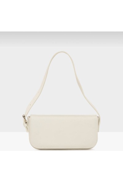 Lunablu Kadın Beyaz Kapaklı Baget Çanta