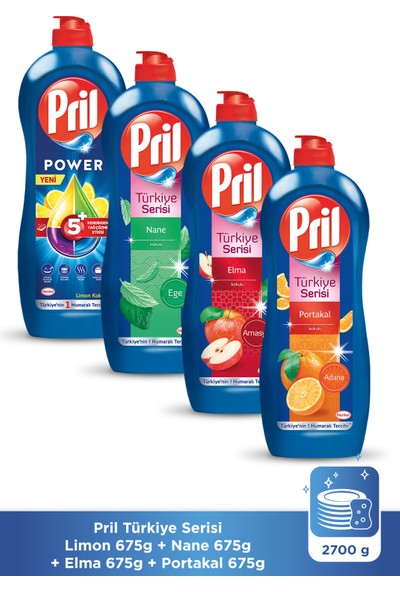 Pril HDW Elde Yıkama Sıvı Bulaşık Deterjanı 4x675g Türkiye Serisi Portakal+Elma+Nane+Limon Pril HDW Elde Yıkama Sıvı Bulaşık Deterjanı 4x675g Türkiye Serisi Portakal+Elma+Nane+Limon