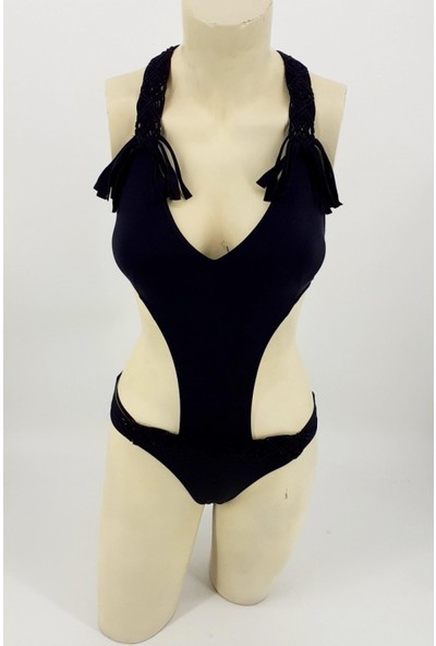 Endeep Kadın Mayokini Örme Motifli Püsküllü Sırt Çapraz