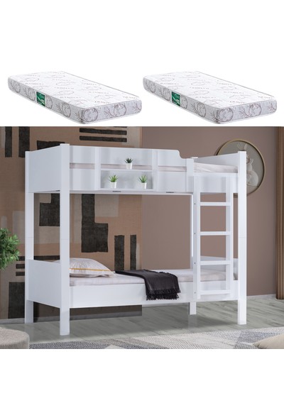 Setay Ranza, Asya Ayrılabilir Ranza, 2 Li Beyaz Ranza + 2 Adet Comfort Yatak Setay Ranza, Asya Ayrılabilir Ranza, 2 Li Beyaz Ranza + 2 Adet Comfort Yatak