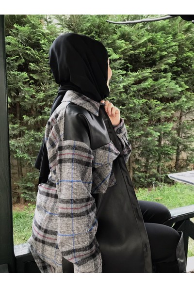 Neslihan Ka Collection Deri Detaylı Oduncu Gömlek Neslihan Ka Collection Deri Detaylı Oduncu Gömlek