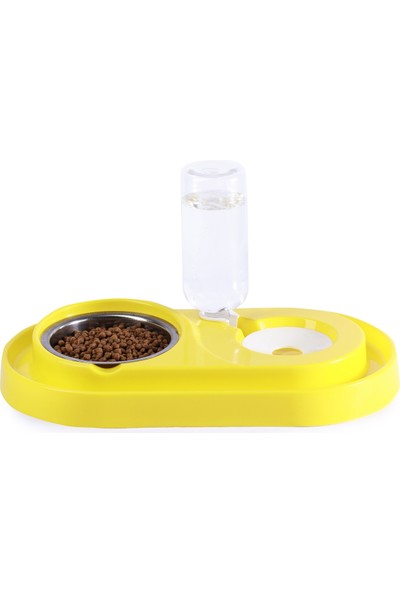Miapet Hazneli Çelik Taslı Kedi-Köpek Mama ve Su Kabı Seti 500 ml Sarı Miapet Hazneli Çelik Taslı Kedi-Köpek Mama ve Su Kabı Seti 500 ml Sarı