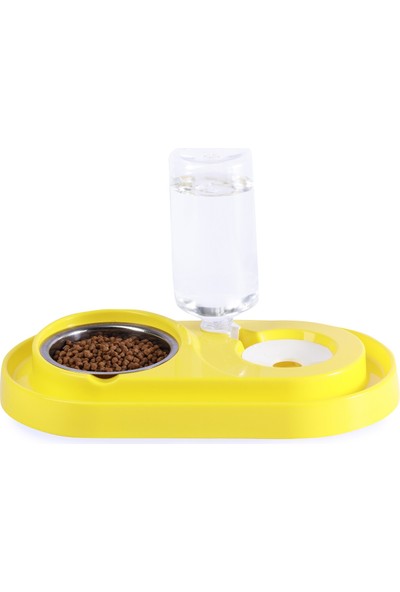 Miapet Hazneli Çelik Taslı Kedi-Köpek Mama ve Su Kabı Seti 1000 ml Sarı Miapet Hazneli Çelik Taslı Kedi-Köpek Mama ve Su Kabı Seti 1000 ml Sarı