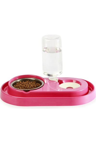 Miapet Hazneli Çelik Taslı Kedi-Köpek Mama ve Su Kabı Seti 1000 ml Pembe Miapet Hazneli Çelik Taslı Kedi-Köpek Mama ve Su Kabı Seti 1000 ml Pembe