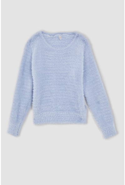 DeFacto Kız Çocuk Regular Fit Bisiklet Yaka Yumuşak Triko Kazak X0092A621WN